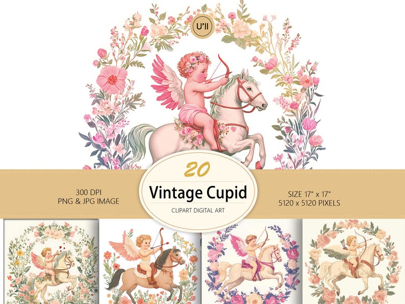 20 PNG + Jpgs Vintage Cupid Valentine’s Day Illustrations – Round ...