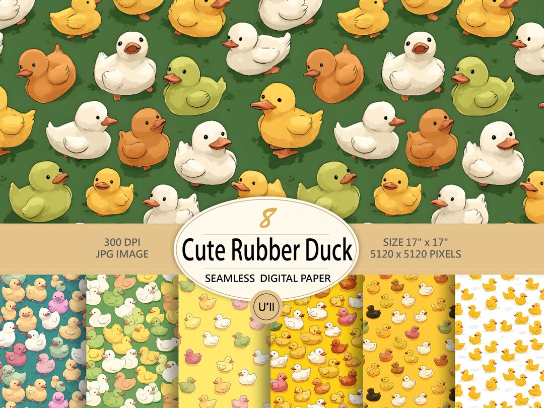 8 Seamless Cute Rubber Duck Pattern – Yellow Cartoon Ducks Digital ...