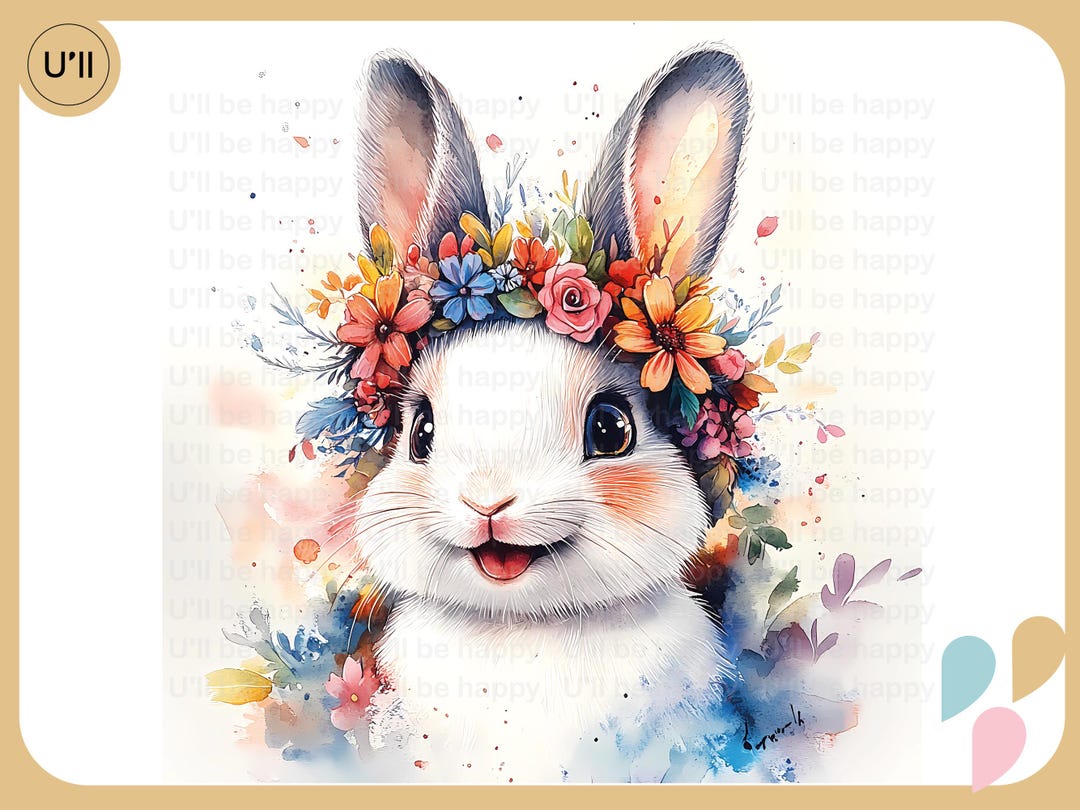 10 Watercolor Rabbit and Flower Illustrations - Adorable Bunny Art ...