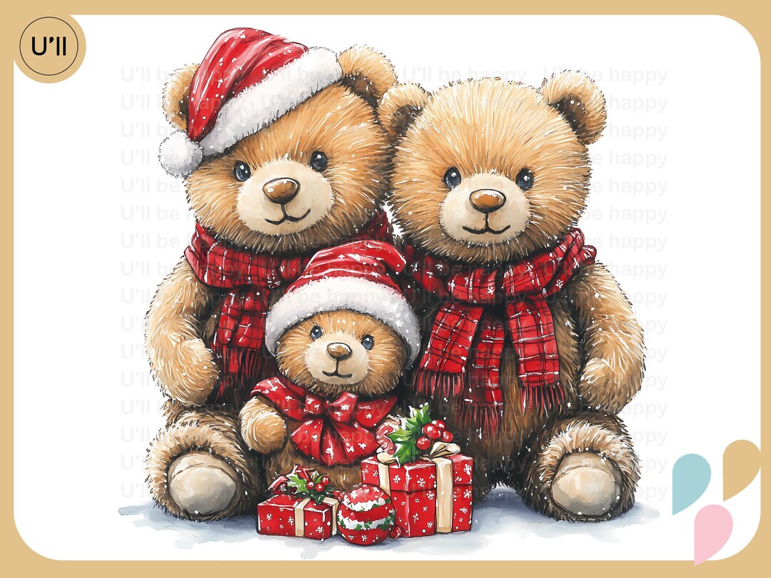Adorable Christmas Teddy Bear Family Clipart Bundle | 4 PNG & JPG ...