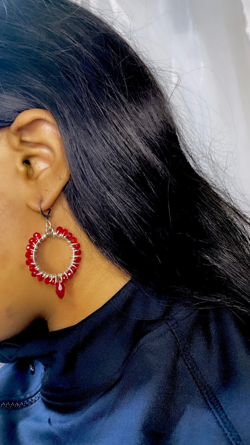 Red Hoop Earrings, Round Earrings, Drop Earrings, Gifts Under 20, Cute ...