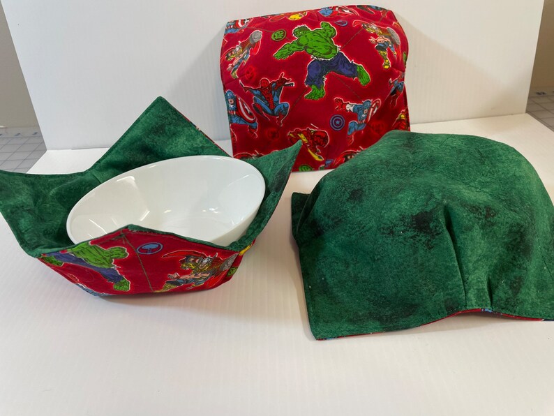 Hulk Super Heroes Fabric Microwavable Bowl Cozy Reversible Soup Bowl ...