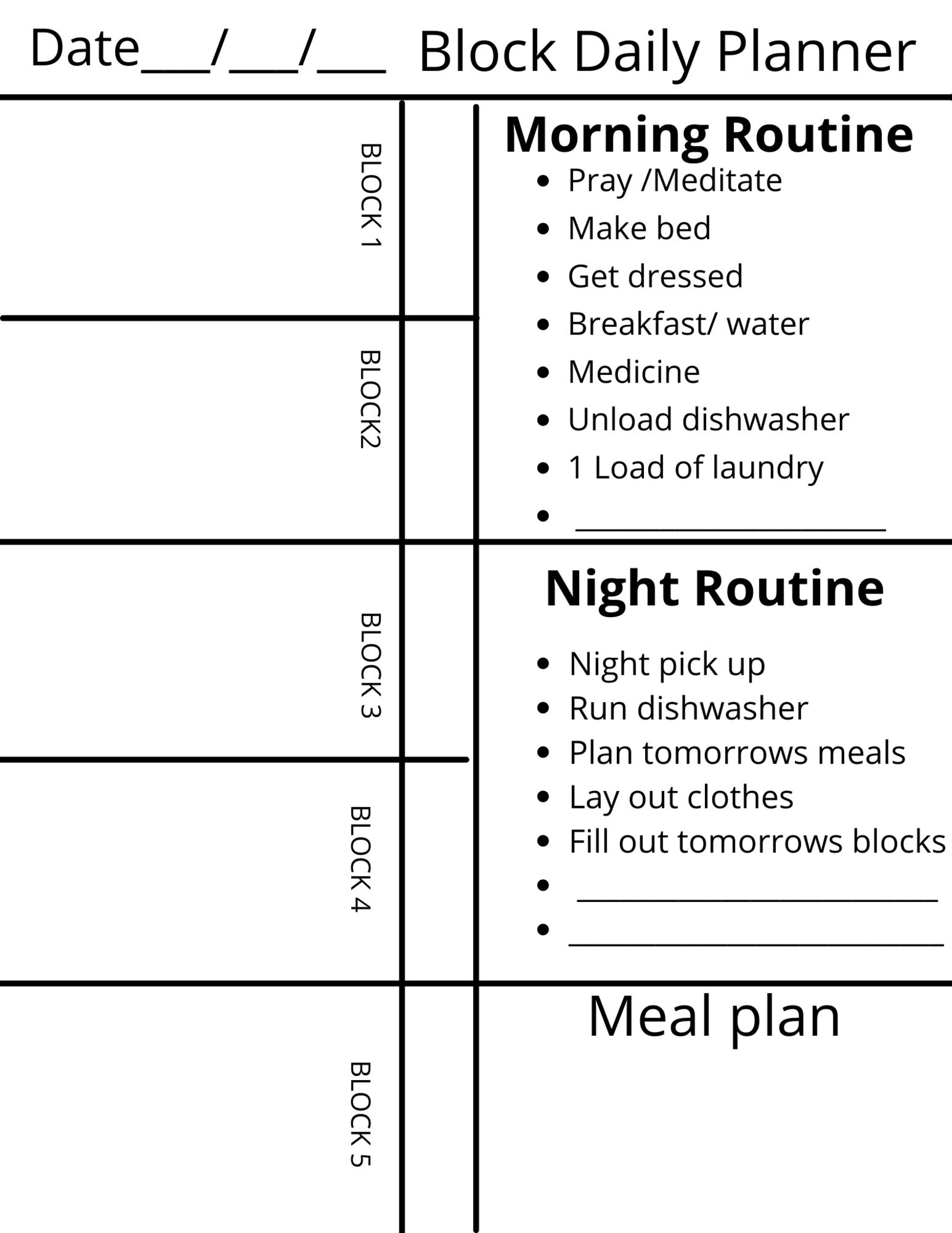 Block Schedule Printable Planner Template - Etsy