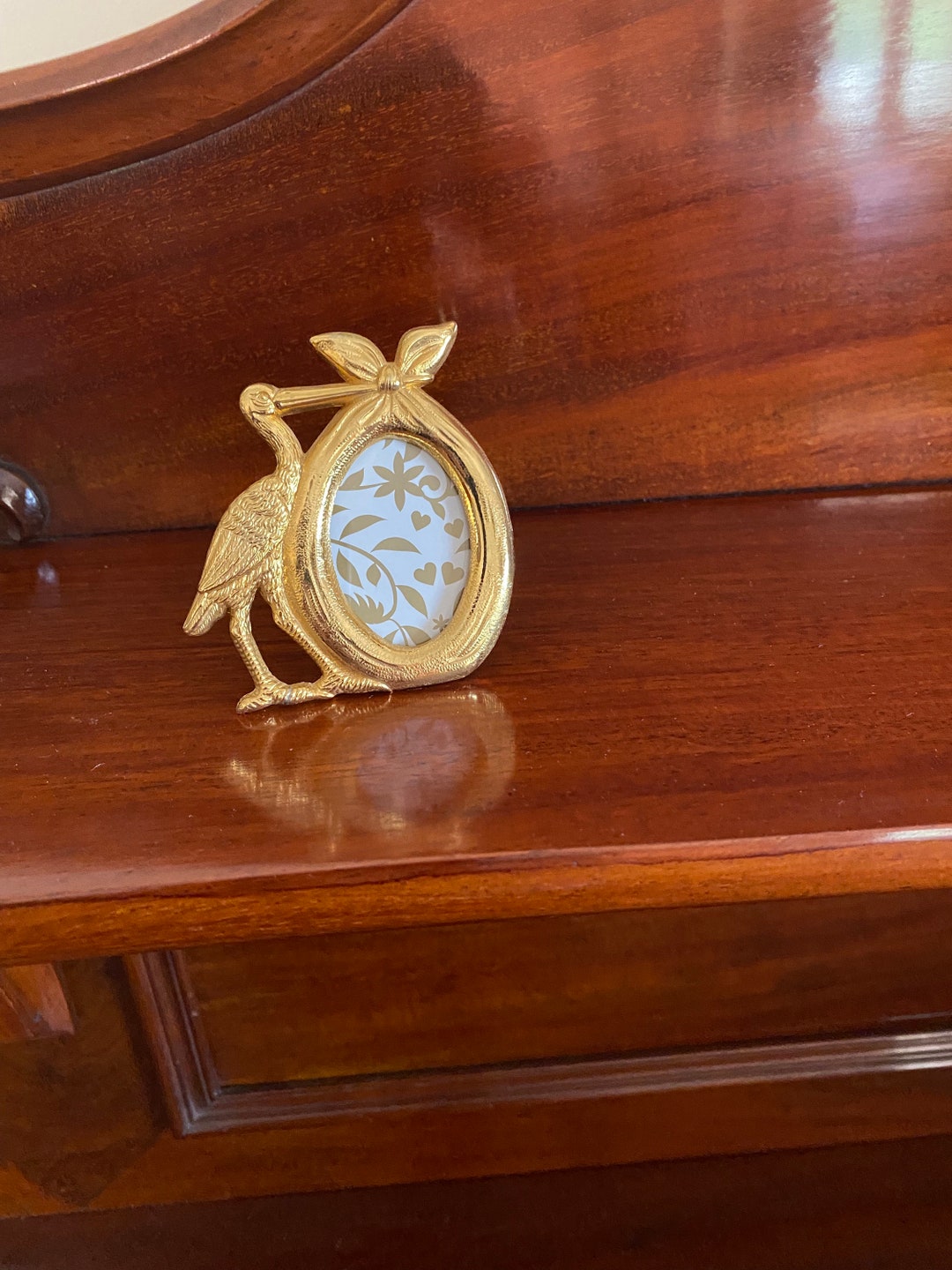 Vintage Very Small Gold Plate Baby Frame, Stork Motif, Nursery Decor ...