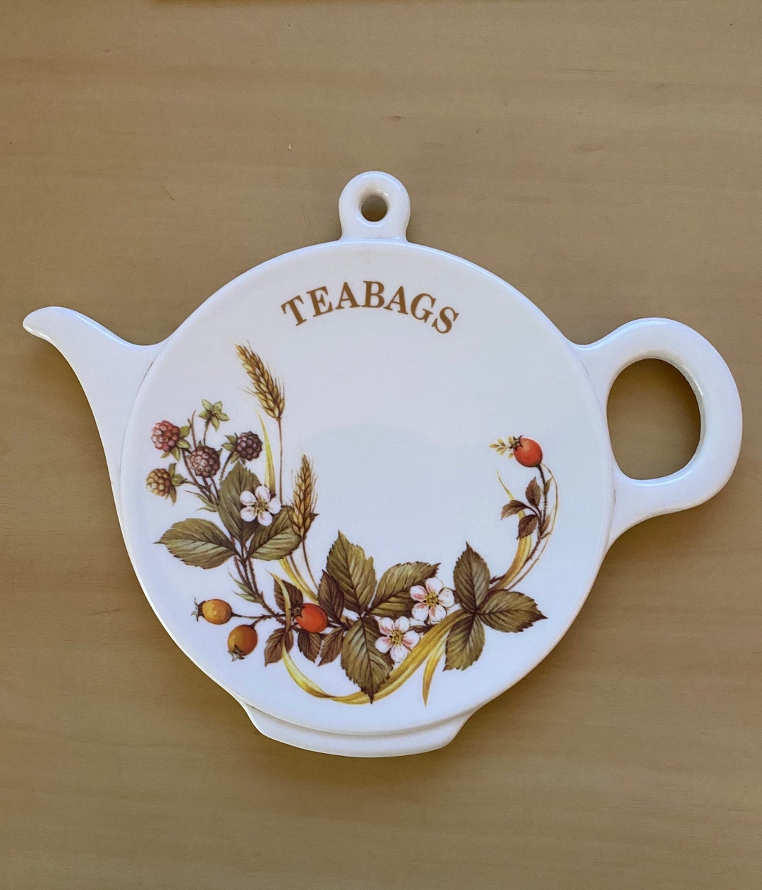 Vintage Large Melamine Teapot Shaped Tea Bag Holder, Autumn Leaves ...