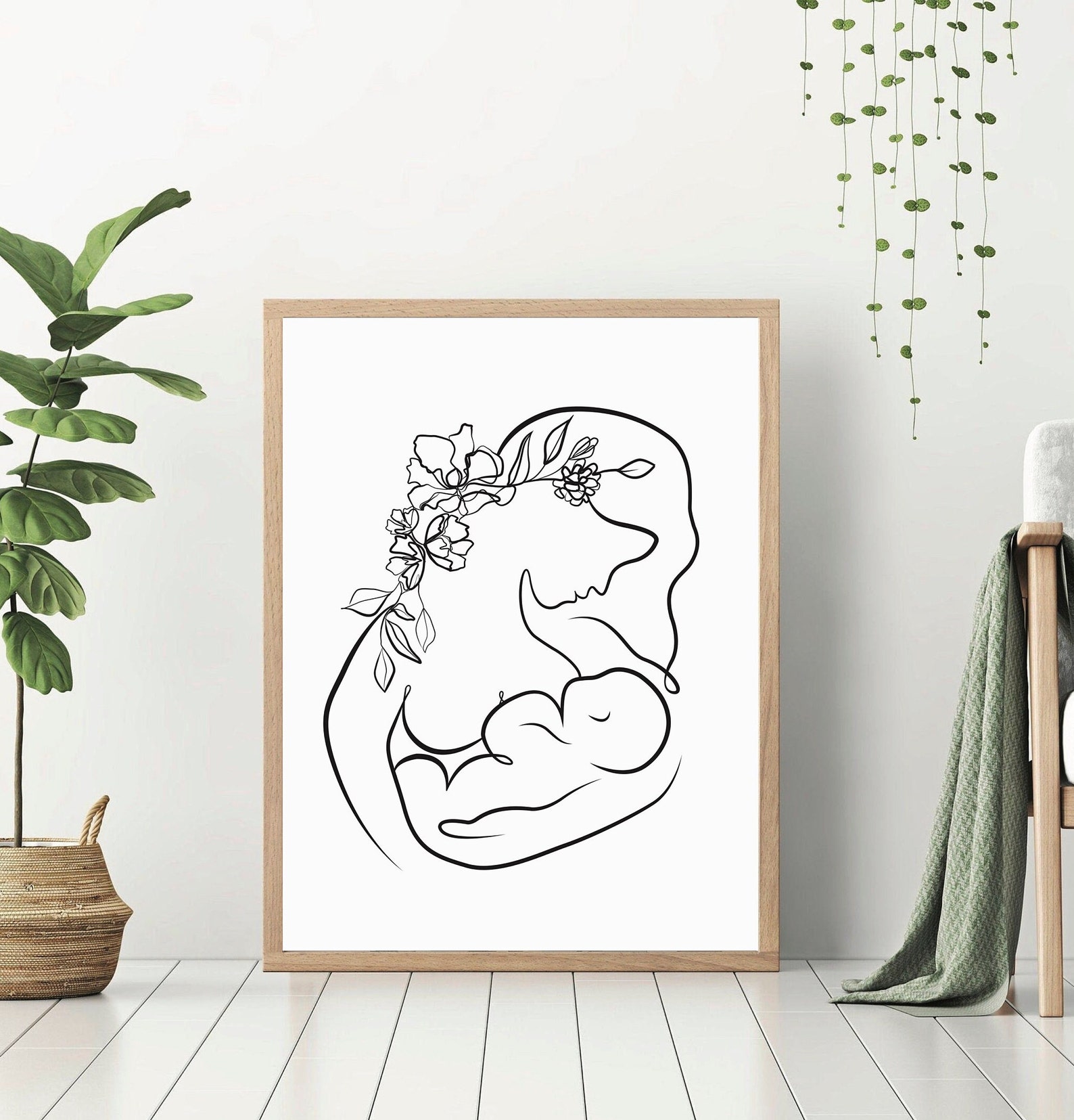 Flower Wreath Breastfeeding Mother Personalised Line Art Print - Etsy UK