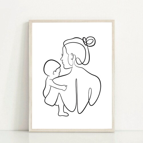 Mother Holding a Baby Print Printable Nursery Line Art - Etsy
