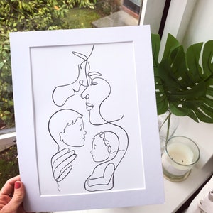 Family Line Art Portrait Custom Made Minimalist Wall Art | Etsy