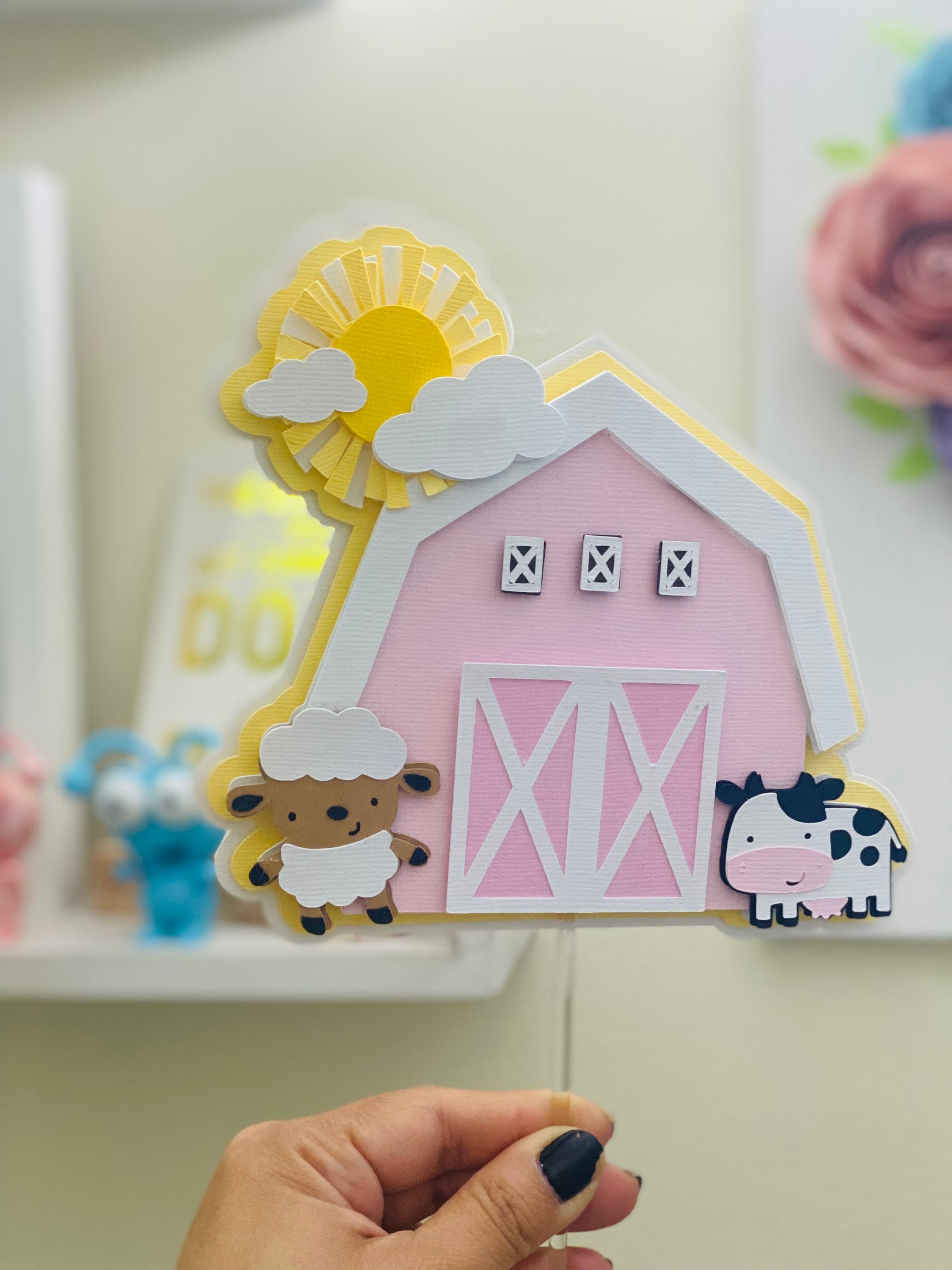 Pink Farm Cake Topper/ Barn Yard Cake Topper/farm Topper | Etsy