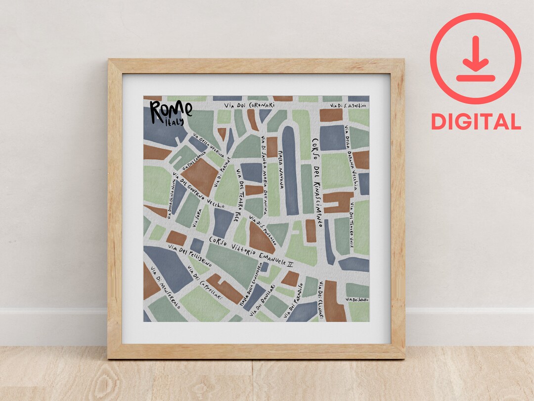 Rome Illustrated Map - Art Print Poster - Digital Download - Etsy