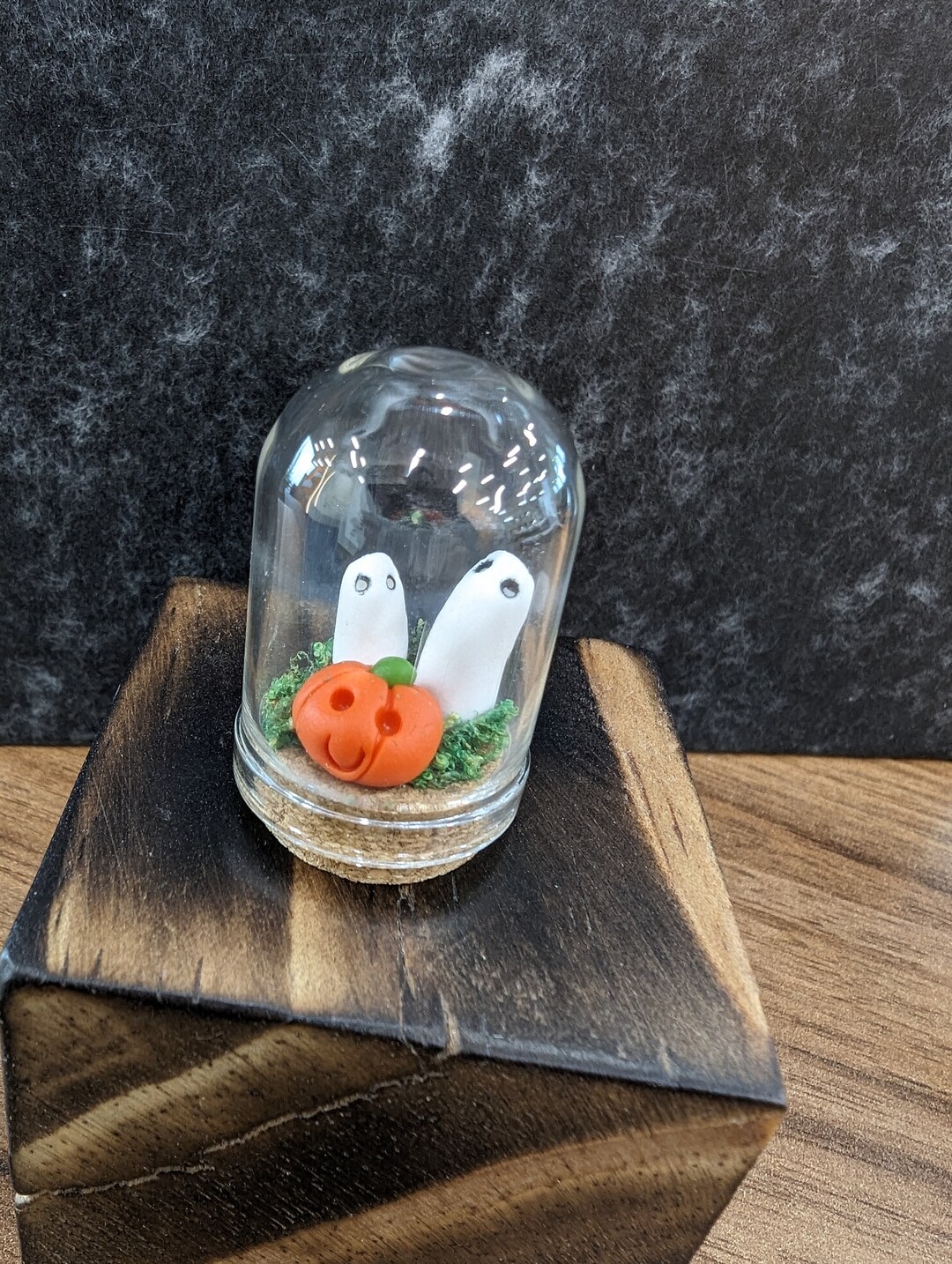 Miniature Glass Dome Closh Over Two Ghosts and Their Pumpkin. Halloween ...