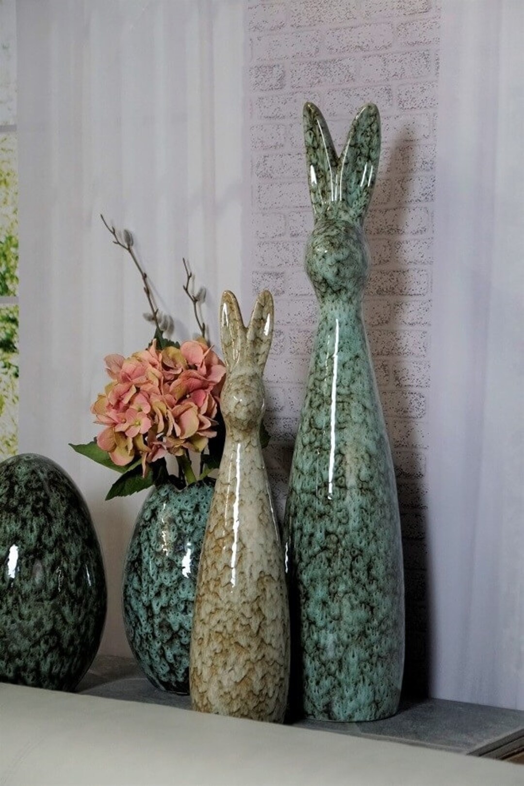 DEKO Easter Bunny Rabbit carlo XL Green Reactiv Handmade 64 Cm High ...