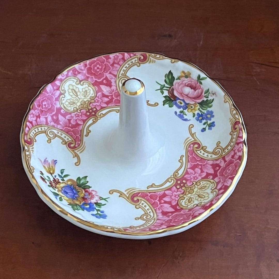 Vintage Ring Holder Royal Albert Lady Carlyle Pink Blue 10cm Wide ...