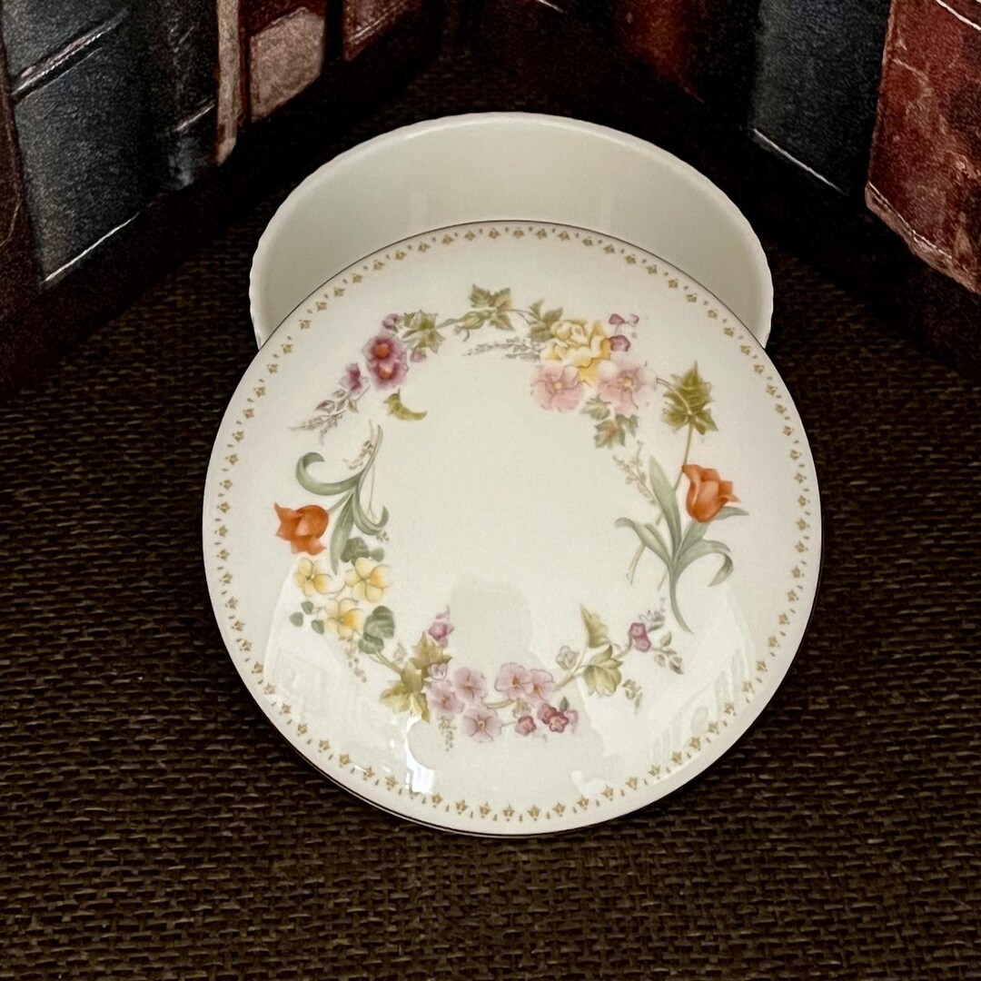 Vintage Trinket Box Wedgwood Mirabelle Sage Green Apricot Pink Floral ...