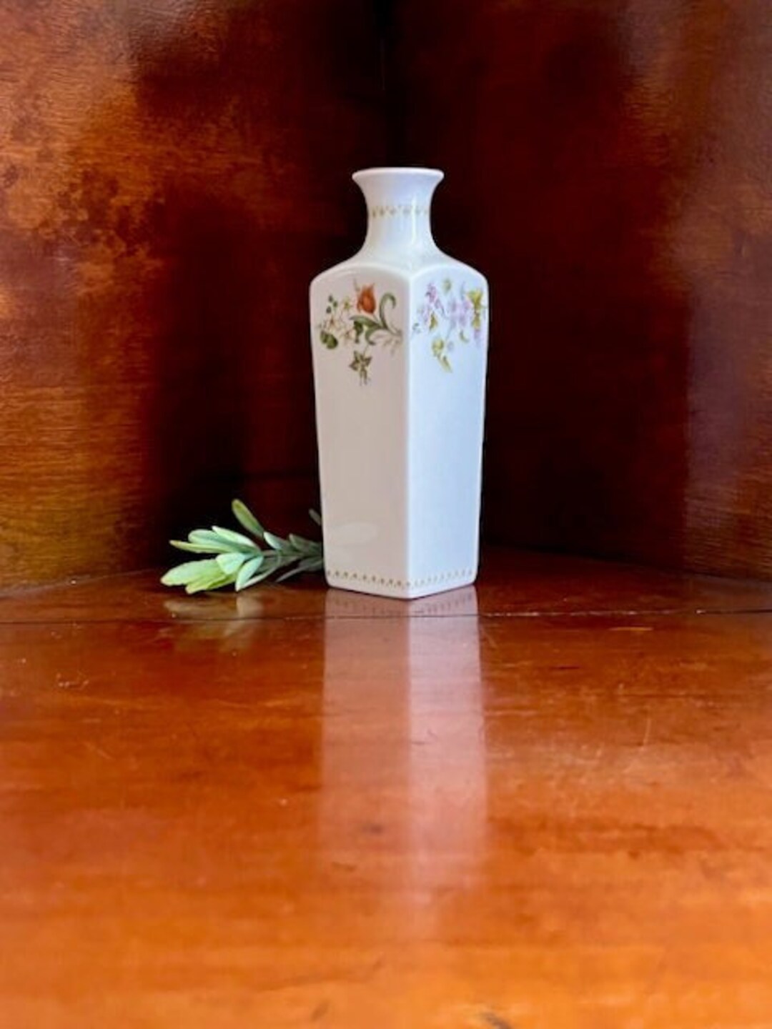 Vintage Bud Vase Square Wedgwood Mirabelle Green Pink Apricot Florals ...