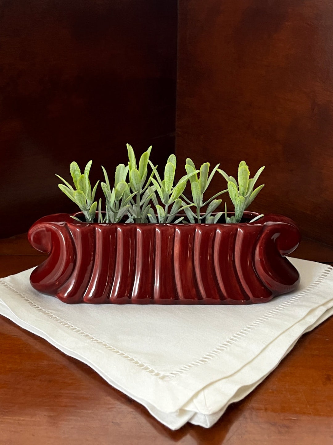 Vintage Trough Vase Burgundy Red England Ceramic 20cm Long. Farmhouse ...