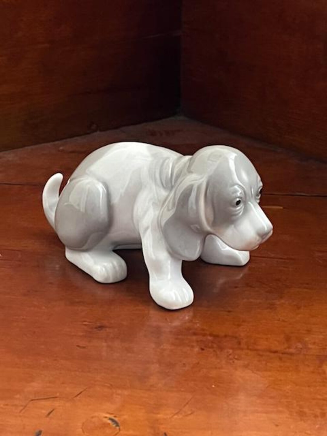 Vintage Dog Figurine Basset Hound Grey White 13cm Long Porcelain ...
