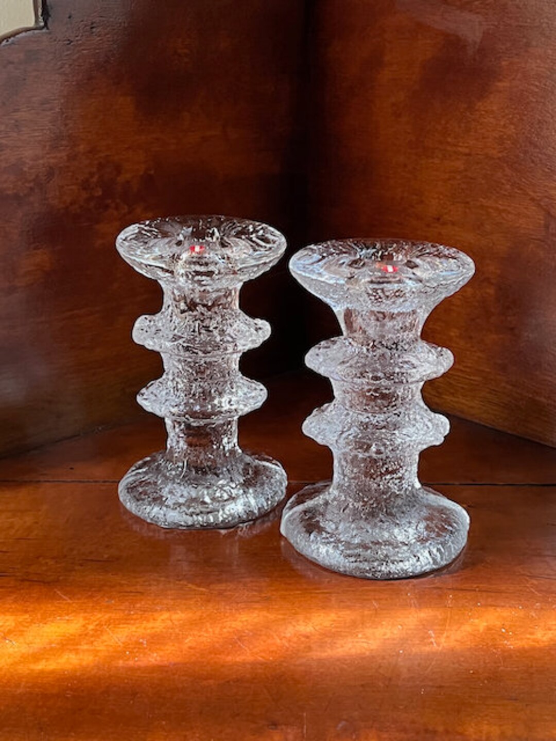 2 Vintage Iittala Candlesticks Glass Festivo 12cm Signed Original Label ...