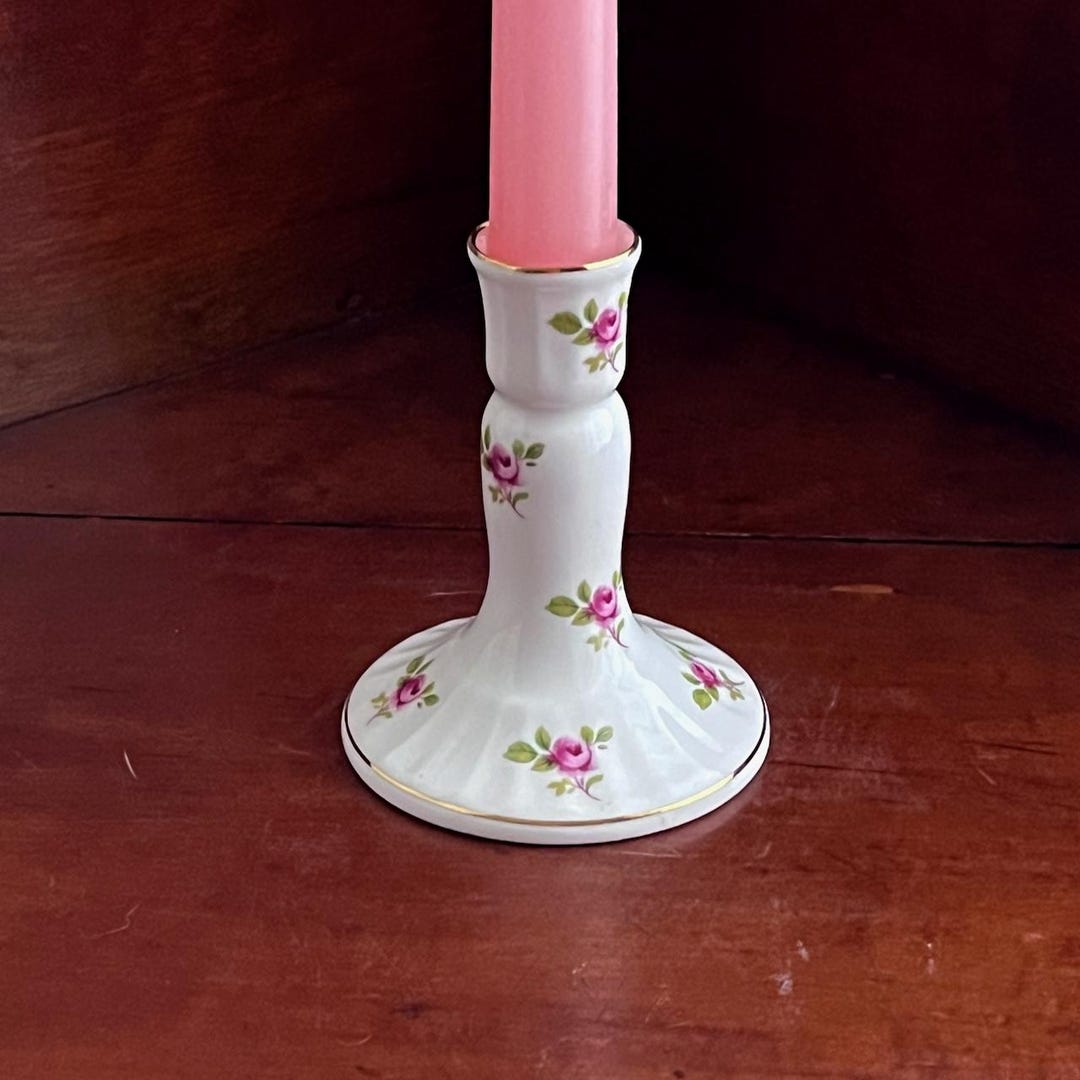 Vintage Candlestick White Pink Rose Amber Collection England 10cm ...