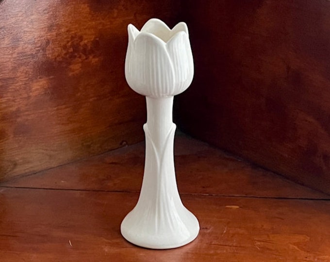 Vintage Candlestick Tulip Flower Shape Cream White Ceramic 18cm Tall ...