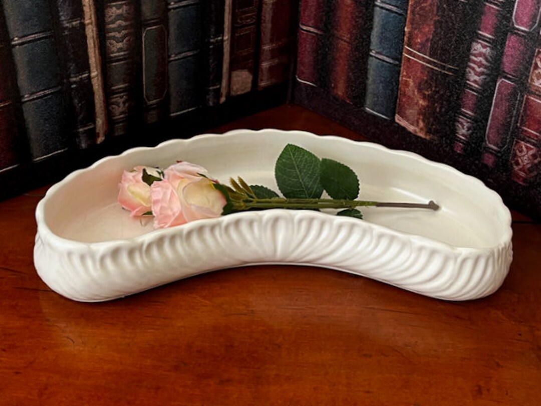 Vintage Vase Trough Kidney Shape White Braemore Australia Ceramic 26cm ...