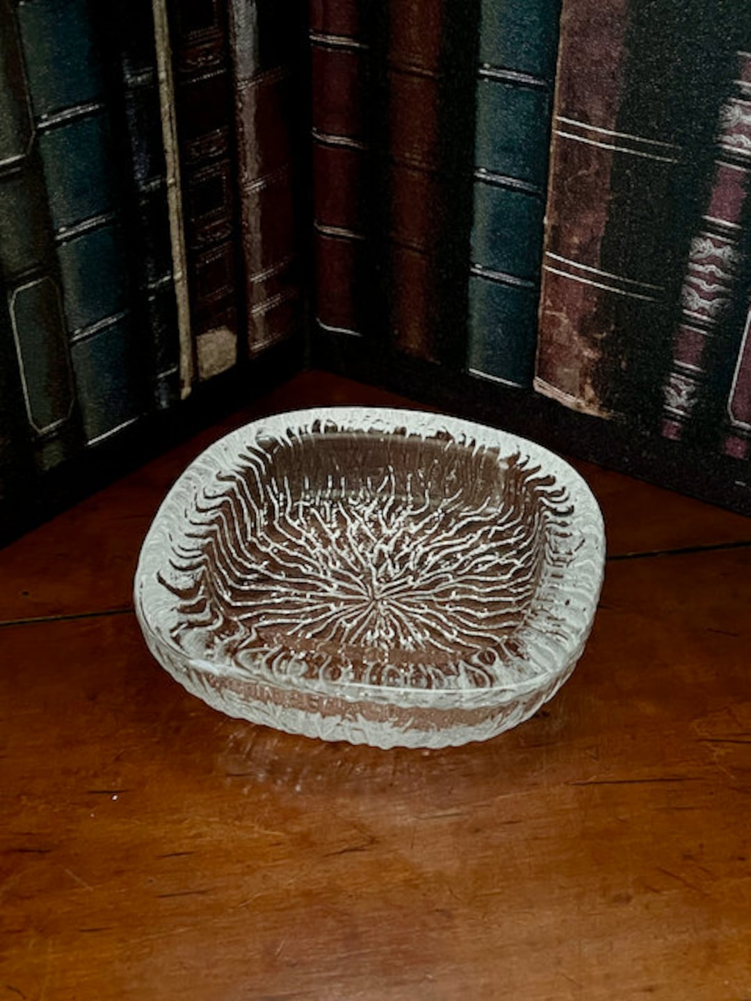 Vintage Trinket Bowl Pukeberg Sweden Square Texture Glass 1966 14cm ...