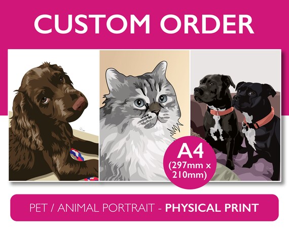 Custom Pet / Animal Portrait Print Dog / Cat / Rabbit / - Etsy UK