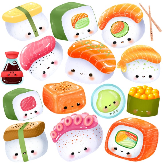 Cute Kawaii Printable Asian Food Sushi Clipart / Commercial - Etsy Canada