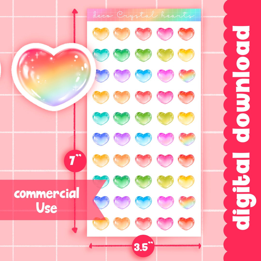 Cute Kawaii Printable Functional Sticker Sheet Crystal Heart Deco ...