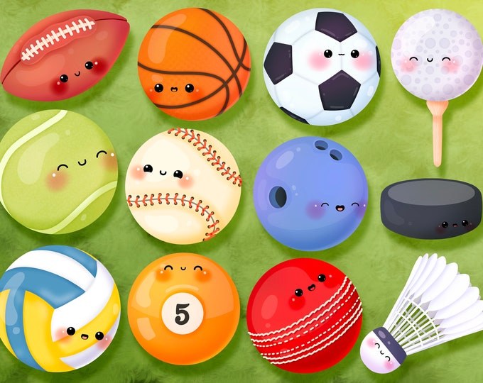 Cute Kawaii Printable Sports Balls Clipart / Commercial Use/ PNG - Etsy