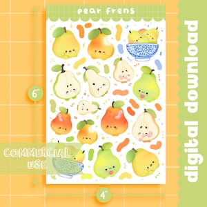 Cute Printable Pear Sticker Sheet / Commercial Use/ PNG - Etsy