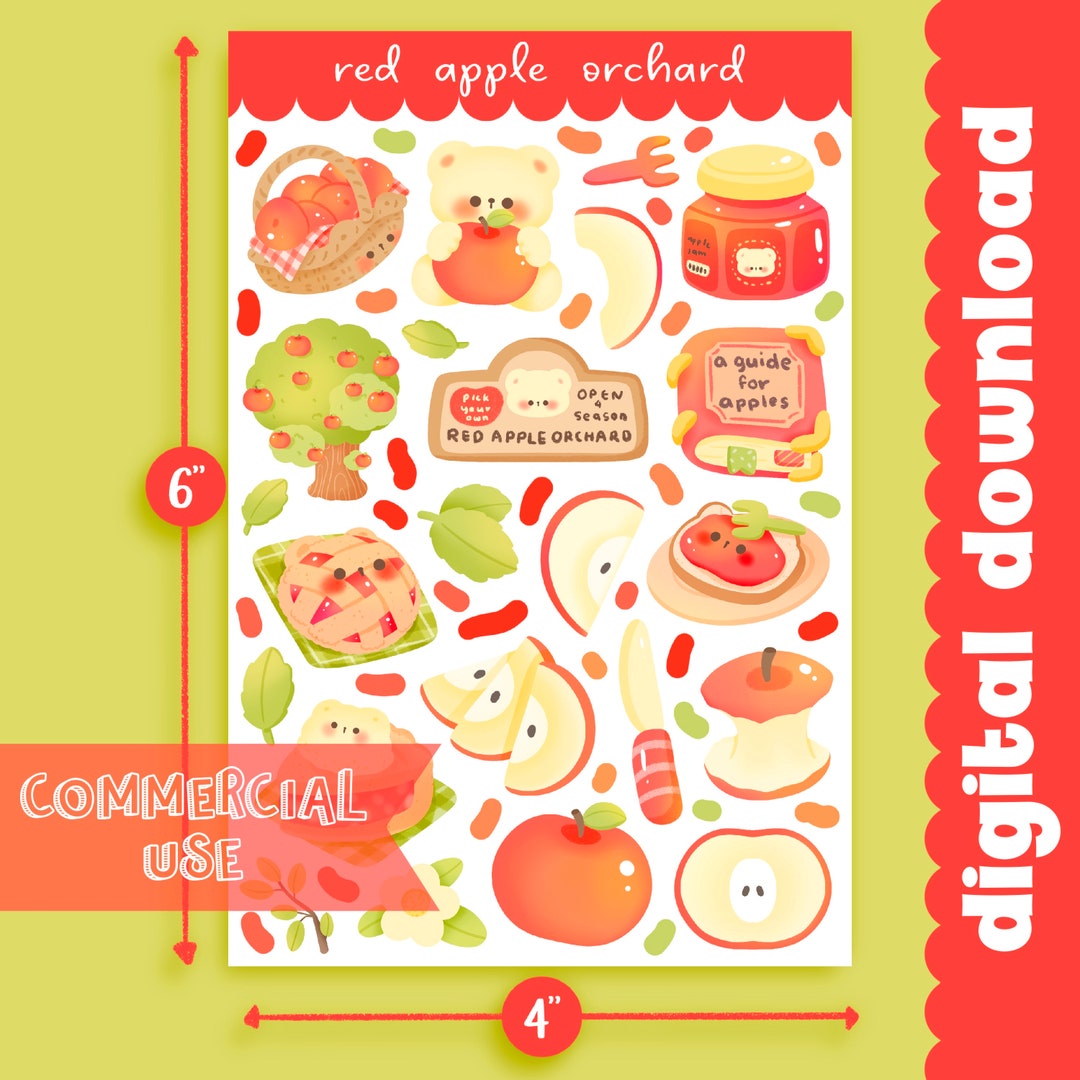 Cute Printable Sticker Sheet Apple Orchard Bear Sticker Sheet ...