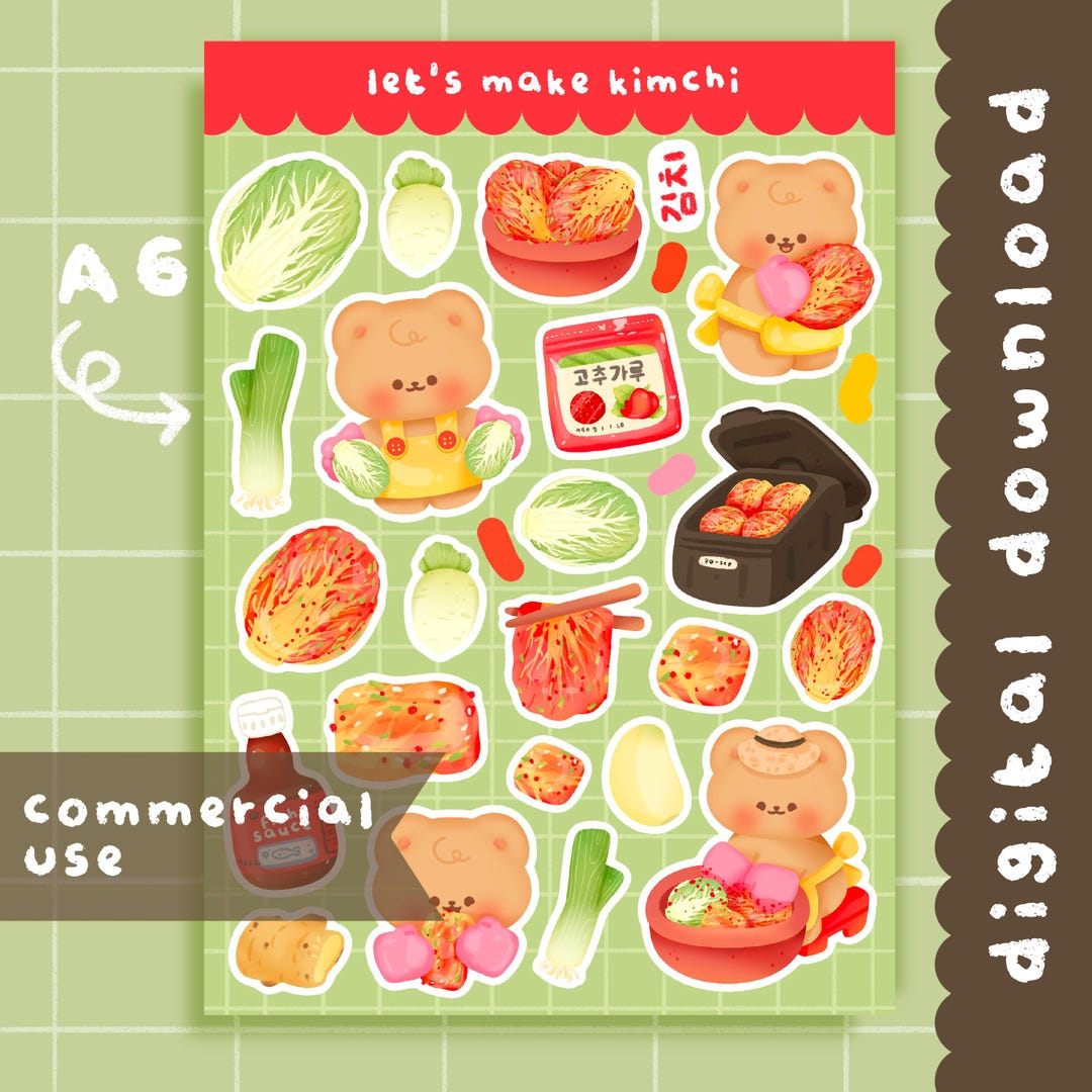 Cute Printable Sticker Sheet Making Kimchi/ Commercial Use/ PNG - Etsy
