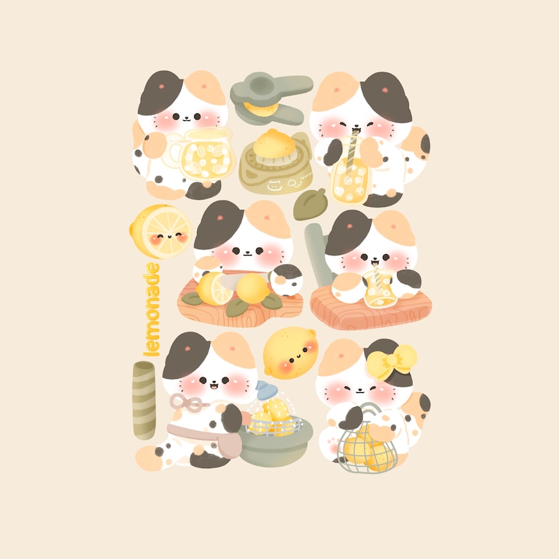 Cute Kawaii Printable Lemonade Kitten Clipart / Commercial Use/ PNG - Etsy