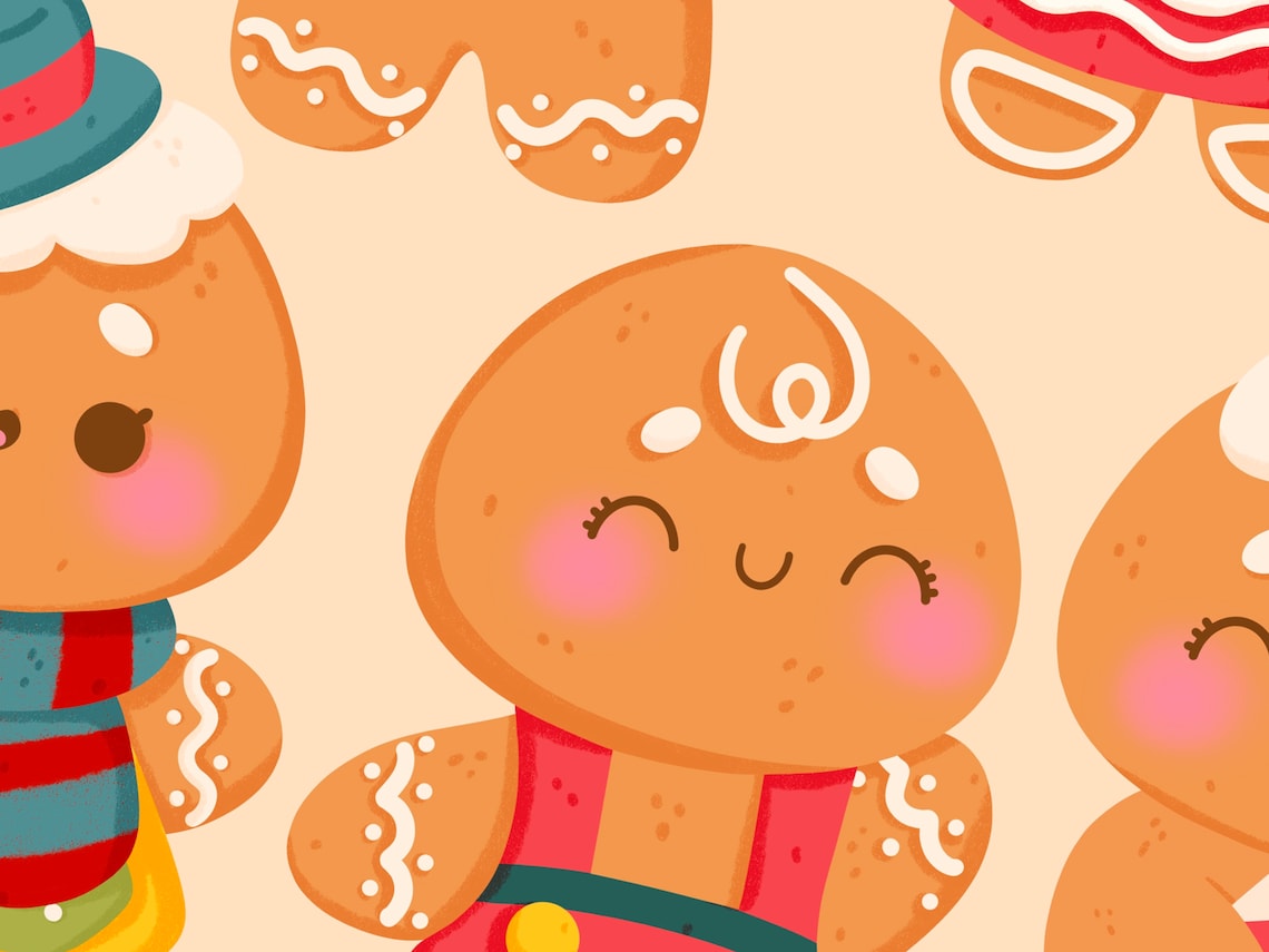 Cute Kawaii Printable Gingerbread Cookies Clipart / Commercial - Etsy