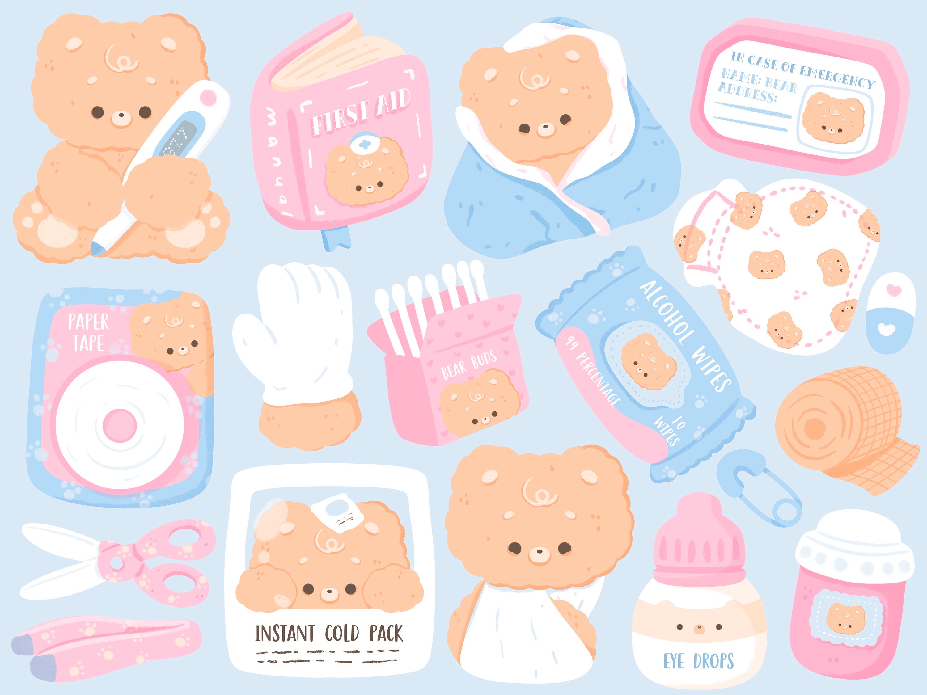 Cute Kawaii Printable Chibi First Aid Bear Clipart / - Etsy