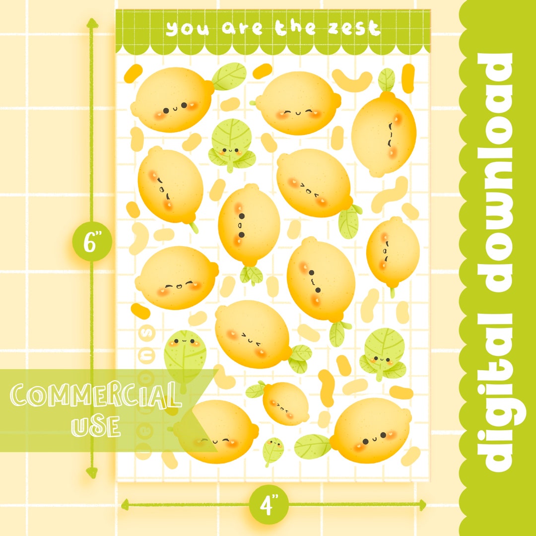 Cute Printable Lemons Sticker Sheet / Commercial Use/ PNG - Etsy