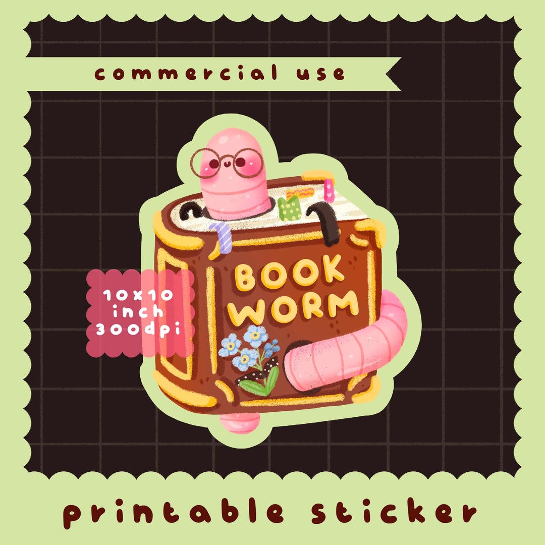 Cute Kawaii Printable Bookworm Sticker Clipart / Commercial Use/ PNG - Etsy