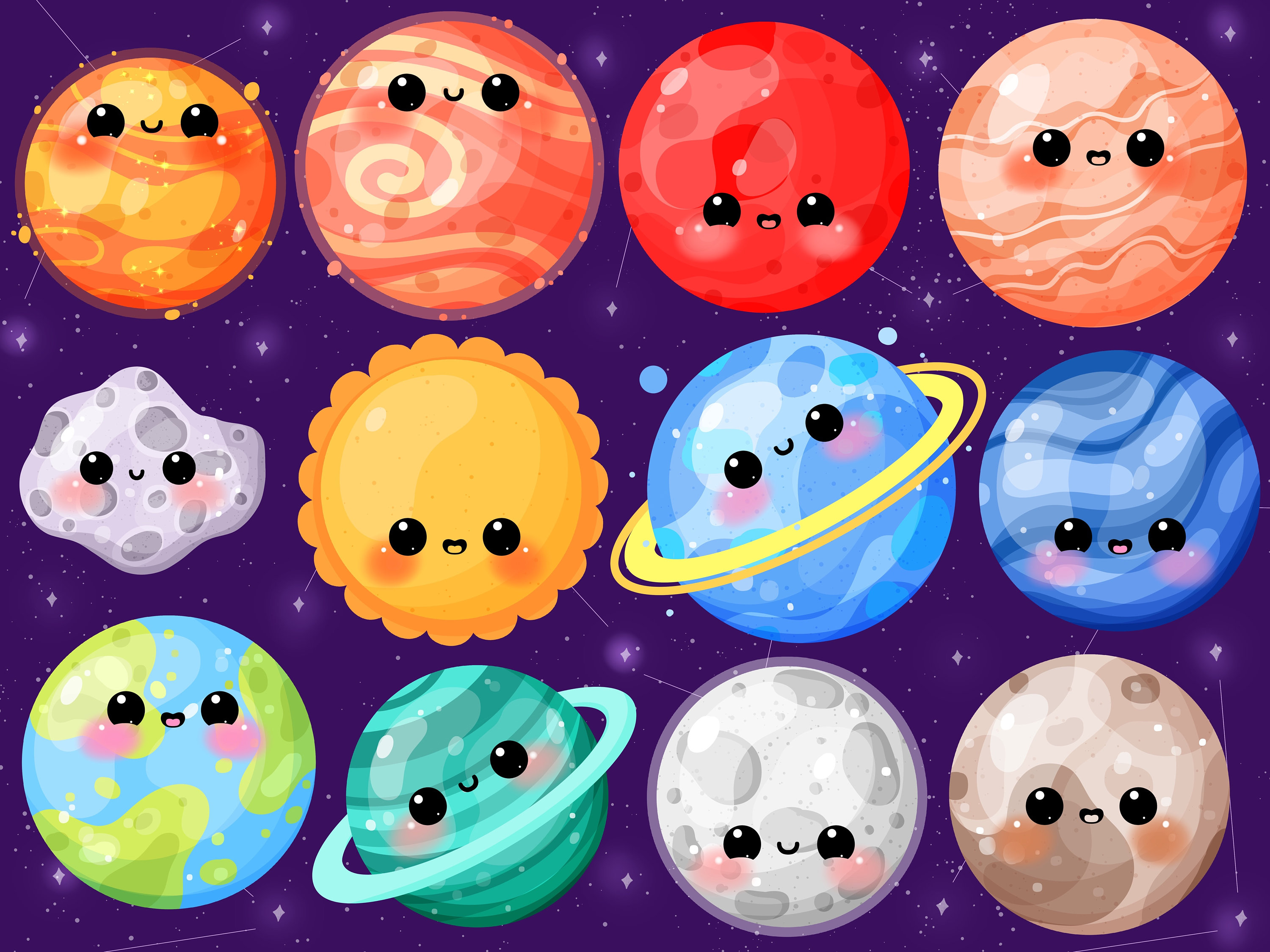 Cute Kawaii Printable Solar System Clipart / Commercial Use/ - Etsy ...