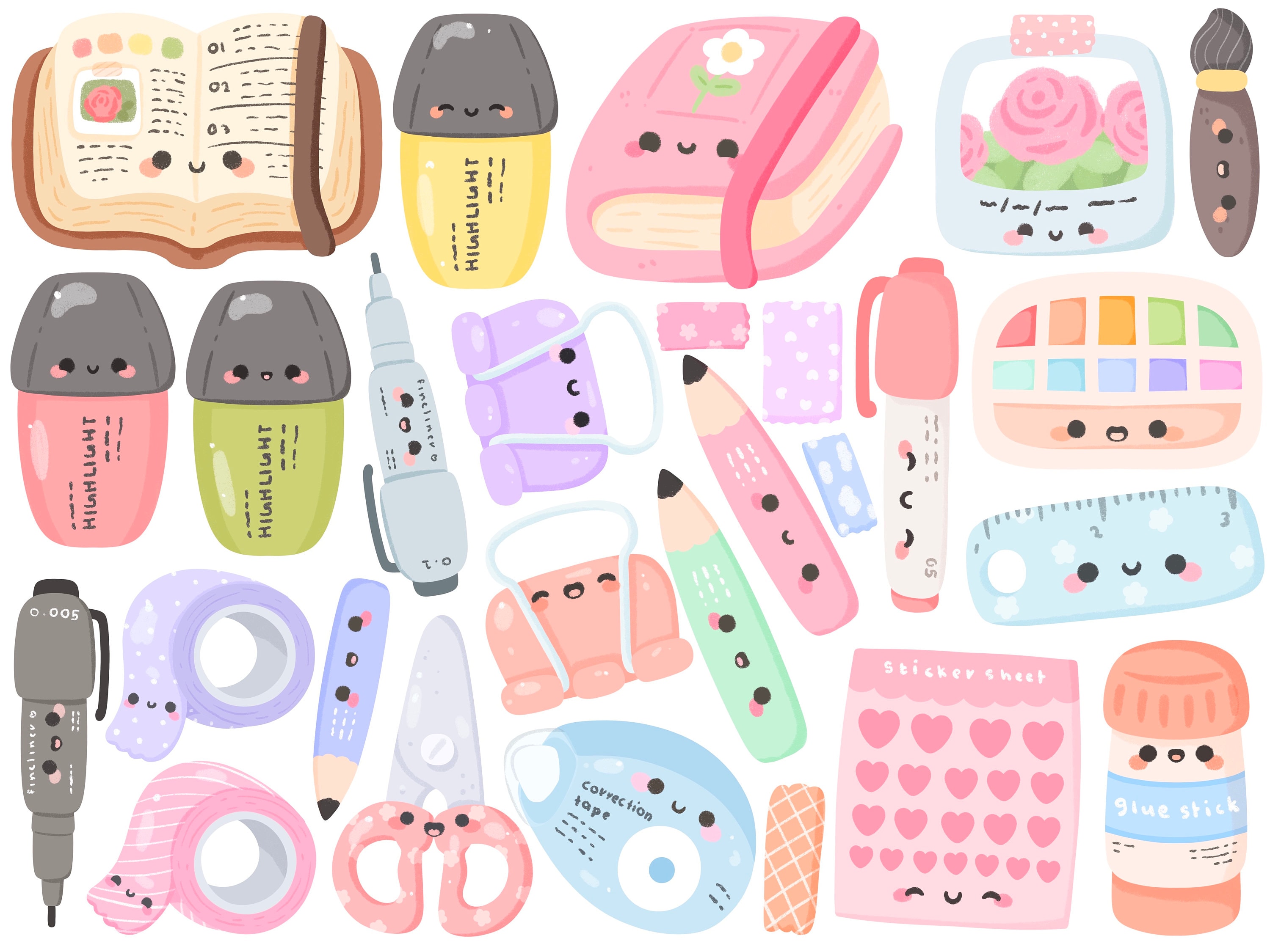 Cute Kawaii Printable Journal Scrapbooking Supplies Clipart - Etsy