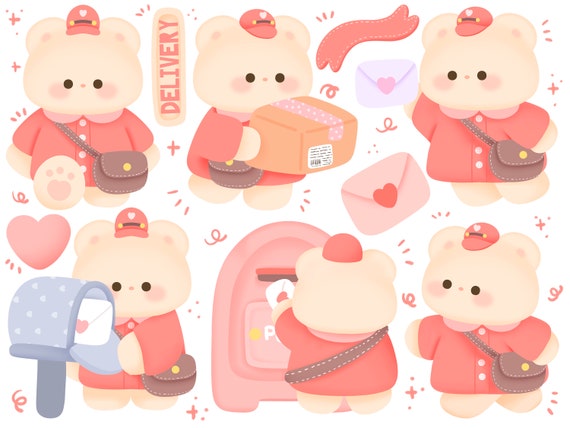 Cute Kawaii Printable Chibi Bear Happy Mail Clipart / - Etsy Australia