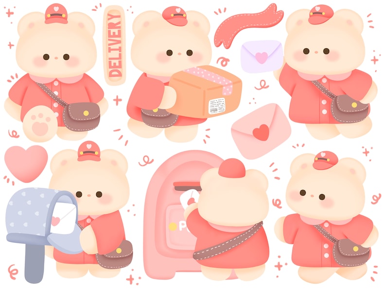 Cute Kawaii Printable Chibi Bear Happy Mail Clipart / Commercial Use ...