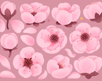 Cute Kawaii Printable Digital Stickers Clipart Pink Sakura Cherry ...