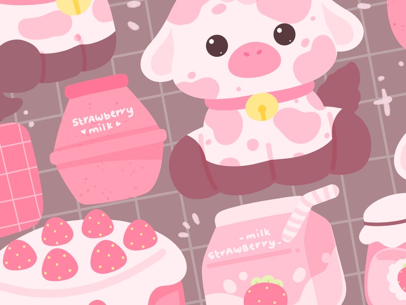 Cute Kawaii Printable Strawberry Cows Clipart / Commercial - Etsy Cute Kawaii Printable Strawberry Cows Clipart / Commercial - Etsy