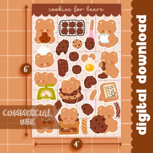 Cute Kawaii Printable Bear Cookie Sticker Sheet / Commercial Use/ PNG ...