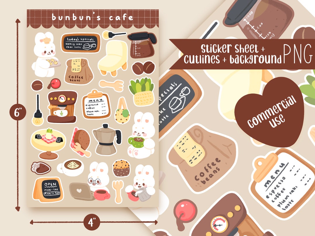 Cute Printable Sticker Sheet Bunny Cafe Sticker Sheet / Commercial Use ...