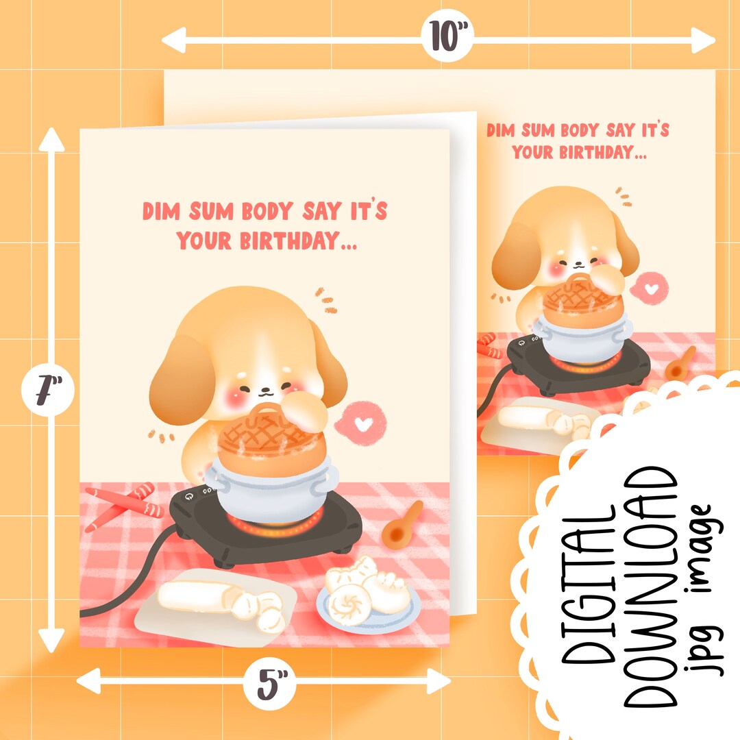 Cute Printable Happy Birthday Dumpling Puppy Greeting Card / Commercial ...