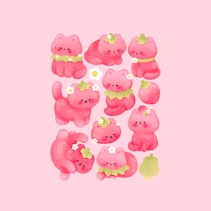 Cute Kawaii Printable Strawberry Cats Clipart / Commercial Use/ PNG - Etsy
