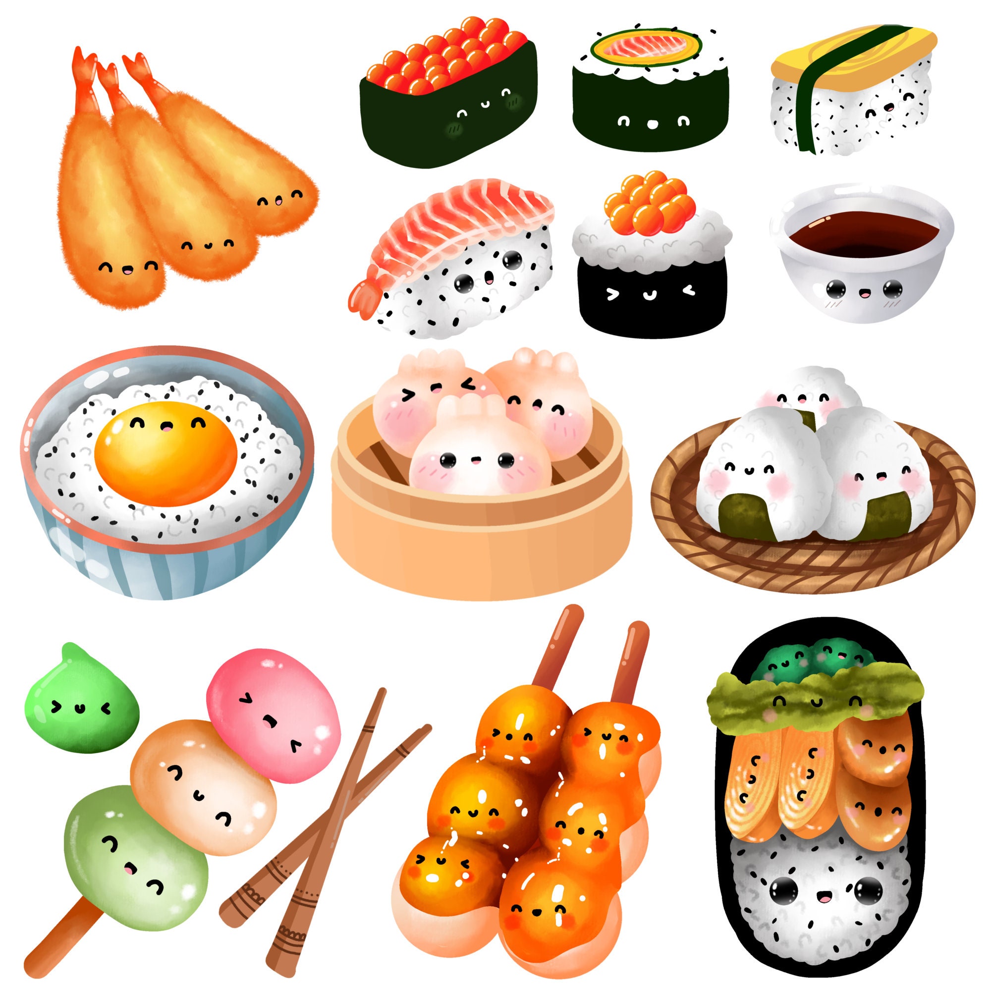 Cute Kawaii Printable Asian Food Clipart Commercial Use Png Etsy