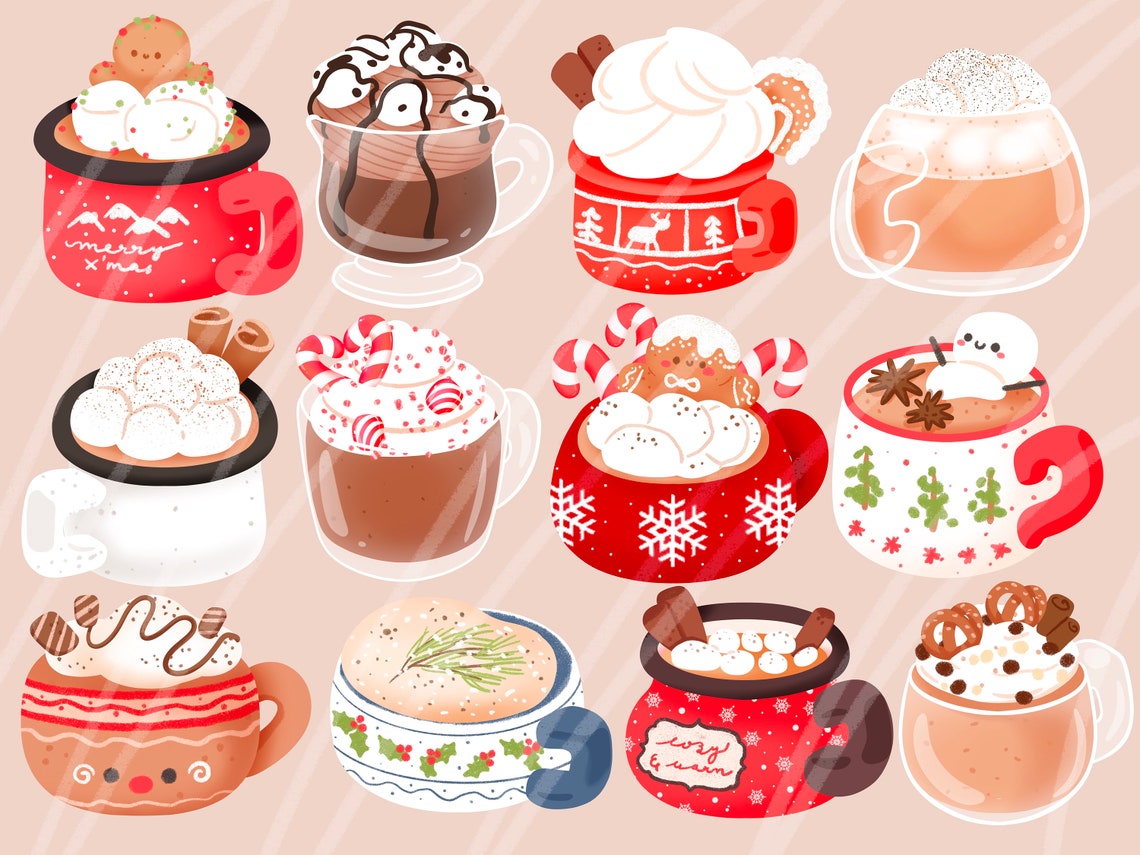 Cute Kawaii Printable Winter Christmas Hot Cocoas Clipart Set ...